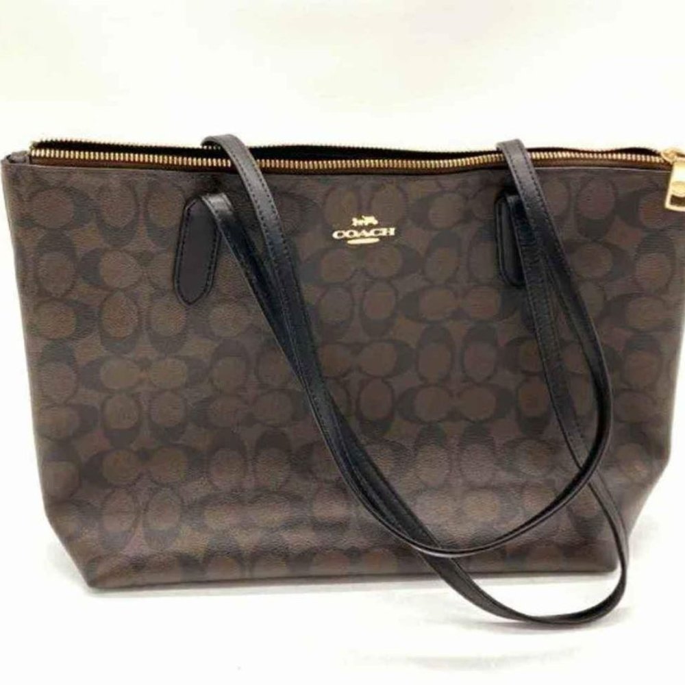 Coach Designer Dark Brown Logo Monogram Shoulder Tote… - Gem